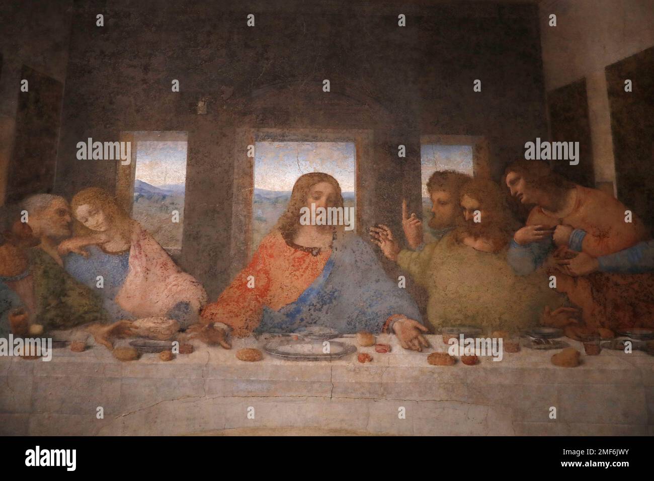 A partial view of Leonardo da Vinci's painting ' The Last Supper ...