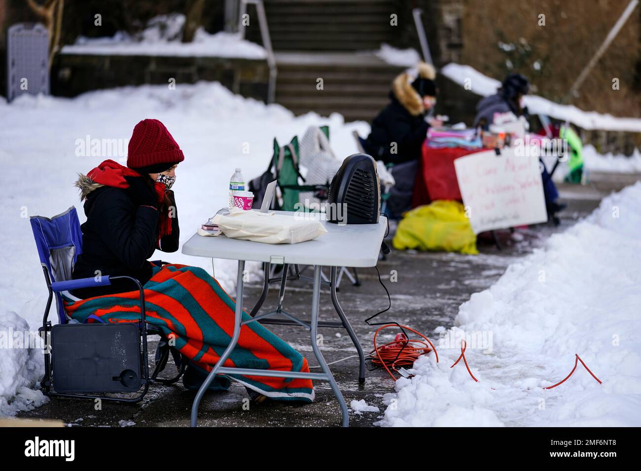 Teachers including Amanda Thornton, left, conduct their classes online ...