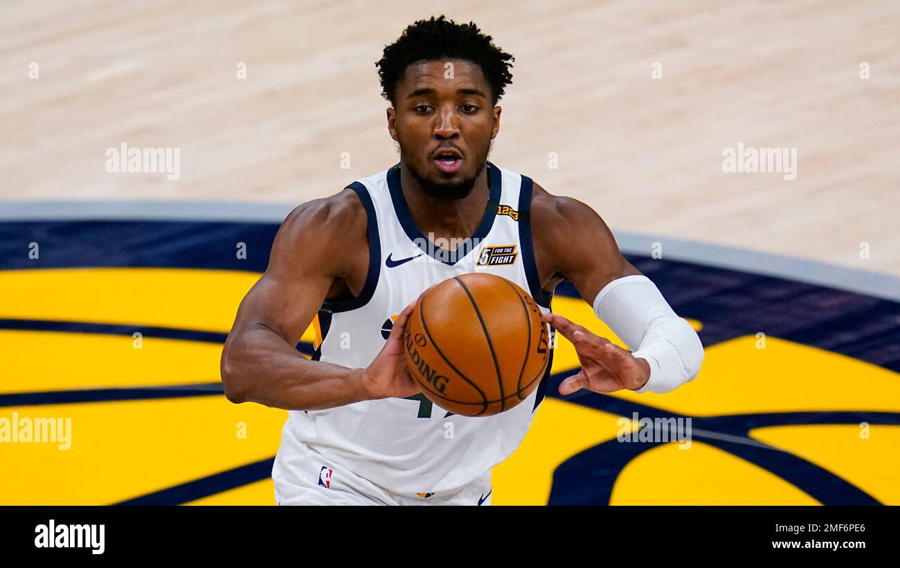 Utah Jazz guard Donovan Mitchell (45) plays against the Indiana Pacers ...