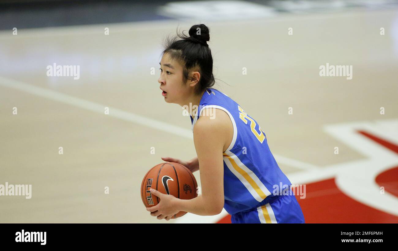 UCLA guard Natalie Chou prepares to pass the ball during the second ...