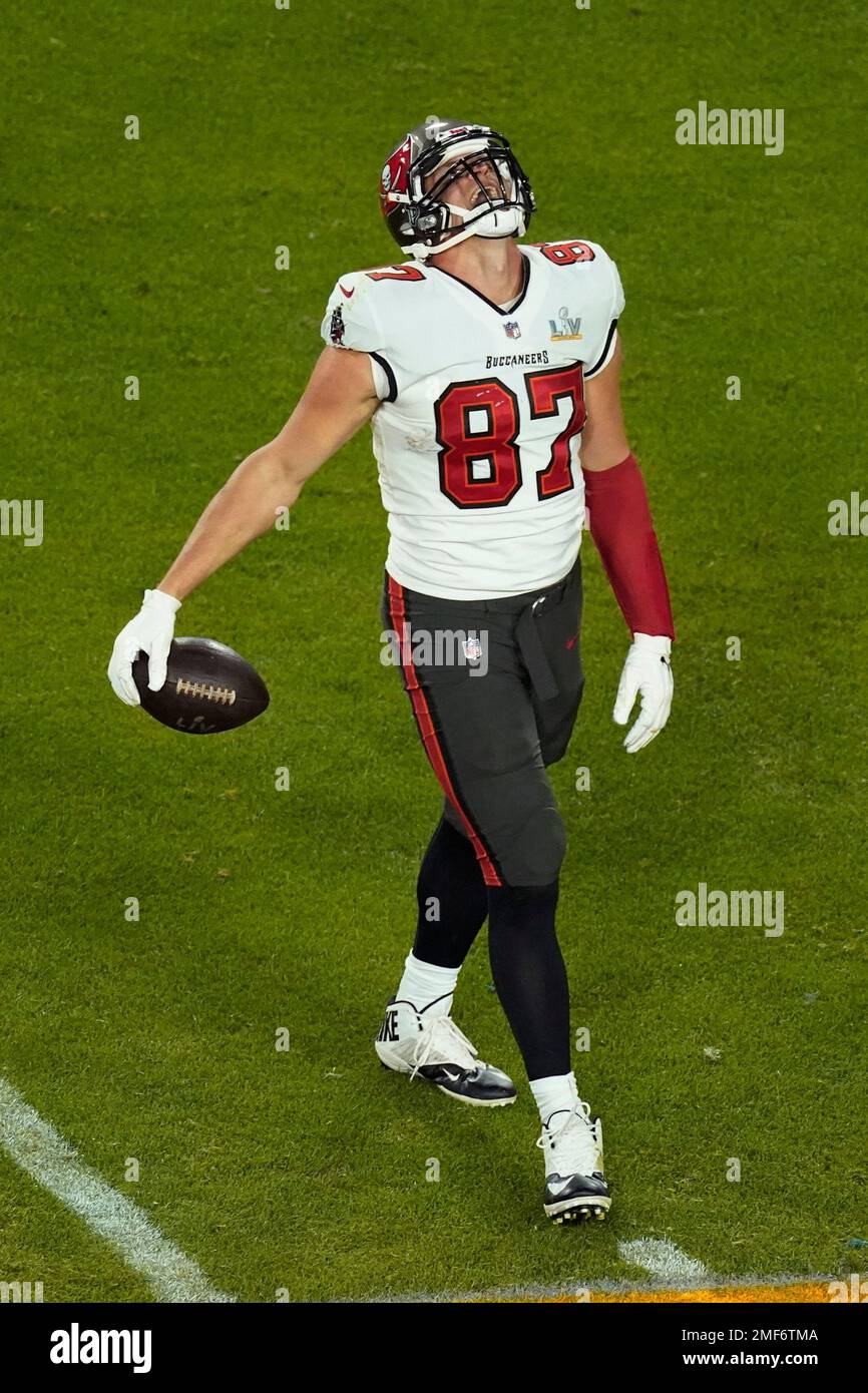 Tampa Bay Buccaneers' Rob Gronkowski (87) celebrates after a first down ...