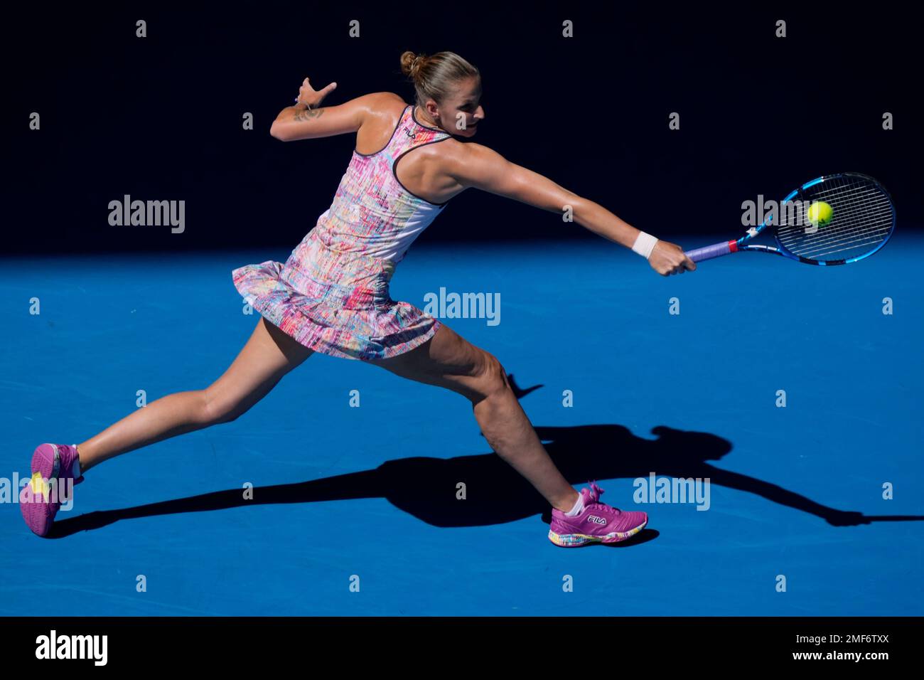 Karolina Pliskova of the Czech Republic plays a backhand return to ...