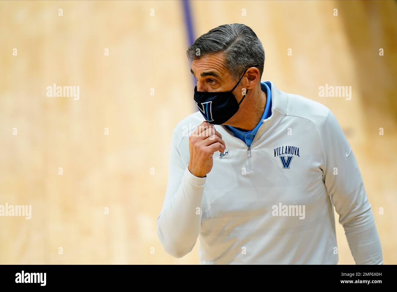 Villanova's Jay Wright coaches during an NCAA college basketball game ...