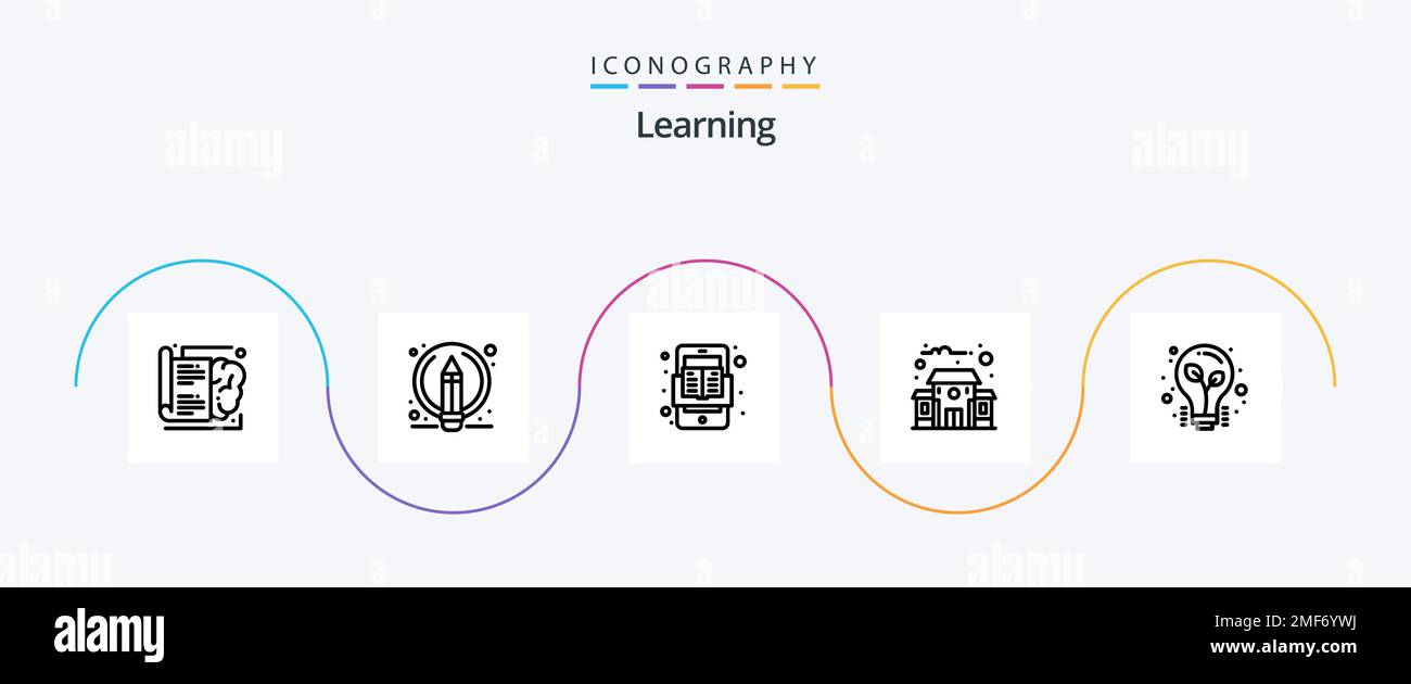 Learning Line 5 Icon Pack Including light bulb. bulb. book. school ...