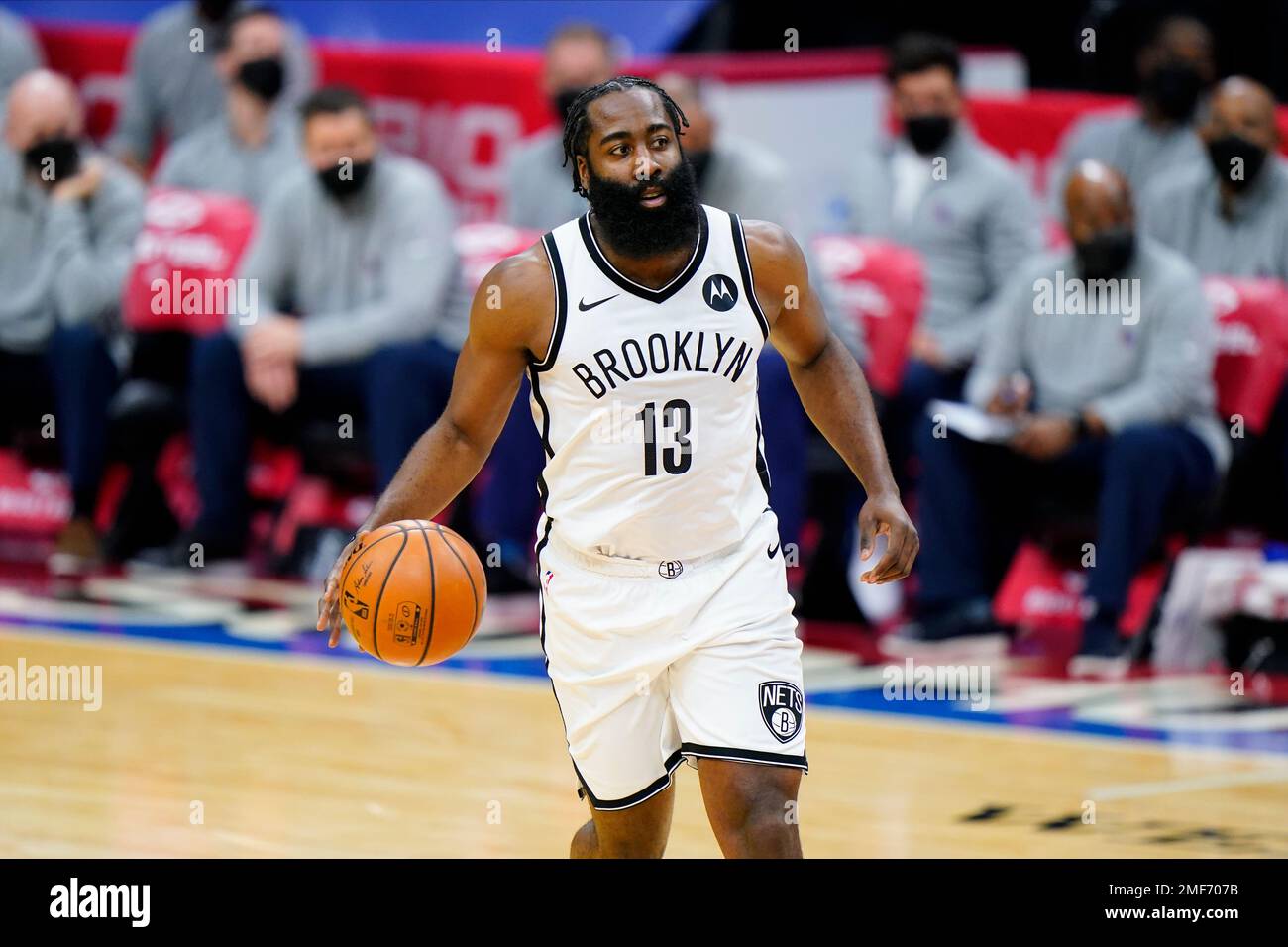 Brooklyn Nets' James Harden plays during an NBA basketball game against ...