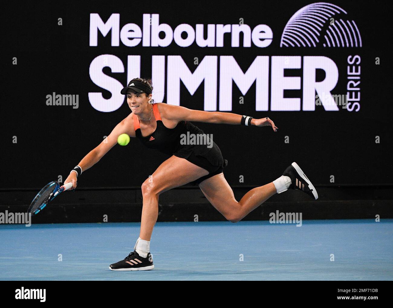 Spain's Garbine Muguruza makes a forehand return to Australia's Ash Barty in the final of the ...