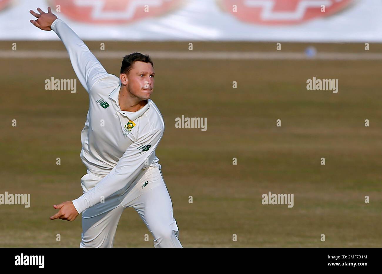 South Africa's George Linde bowls during the third day of the second ...