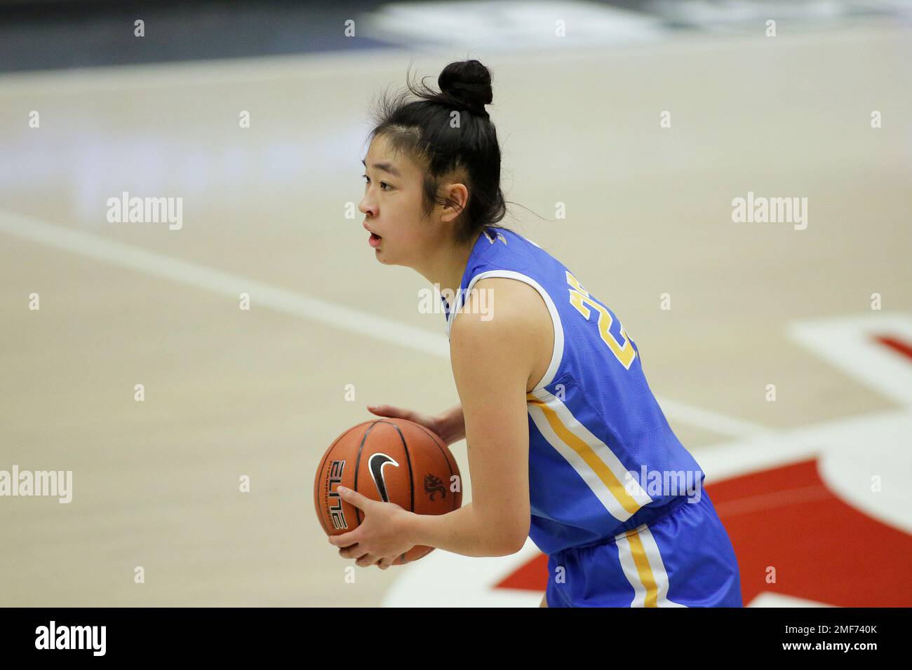UCLA guard Natalie Chou prepares to pass the ball during the second ...