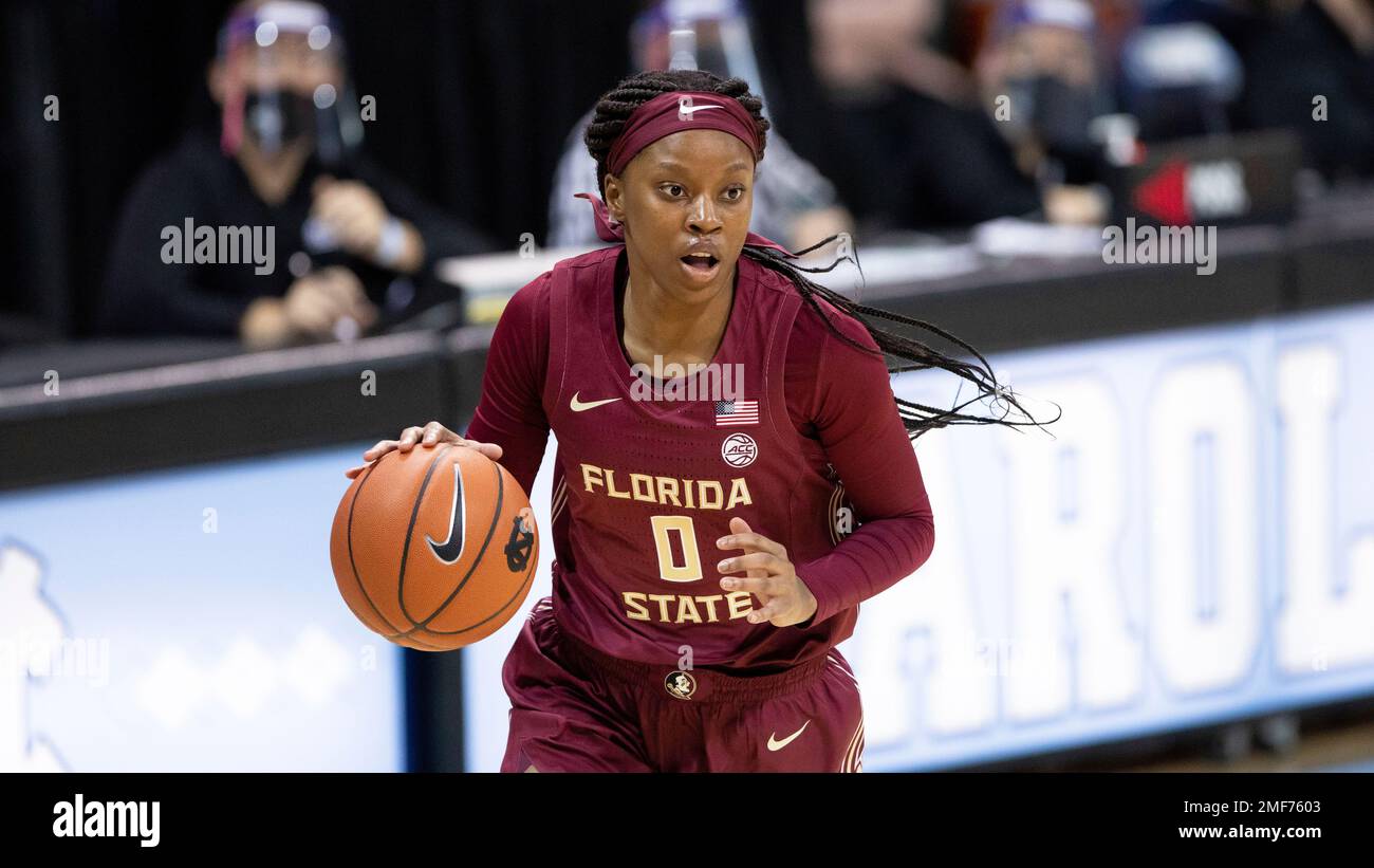 Florida State's Bianca Jackson (0) handles the ball during an NCAA ...