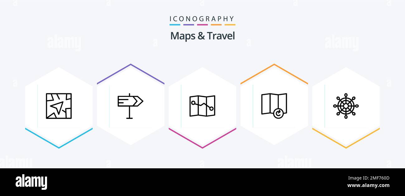 Maps and Travel 25 Line icon pack including . map. wheel Stock Vector ...