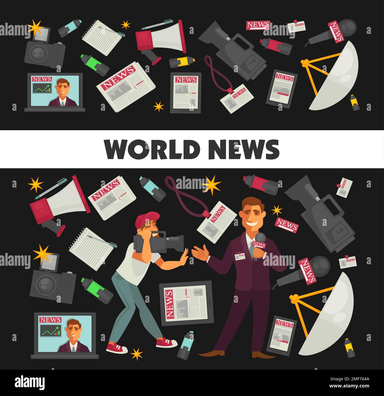 World news and mass media television and journalism reporter and cameraman Stock Vector Image ...