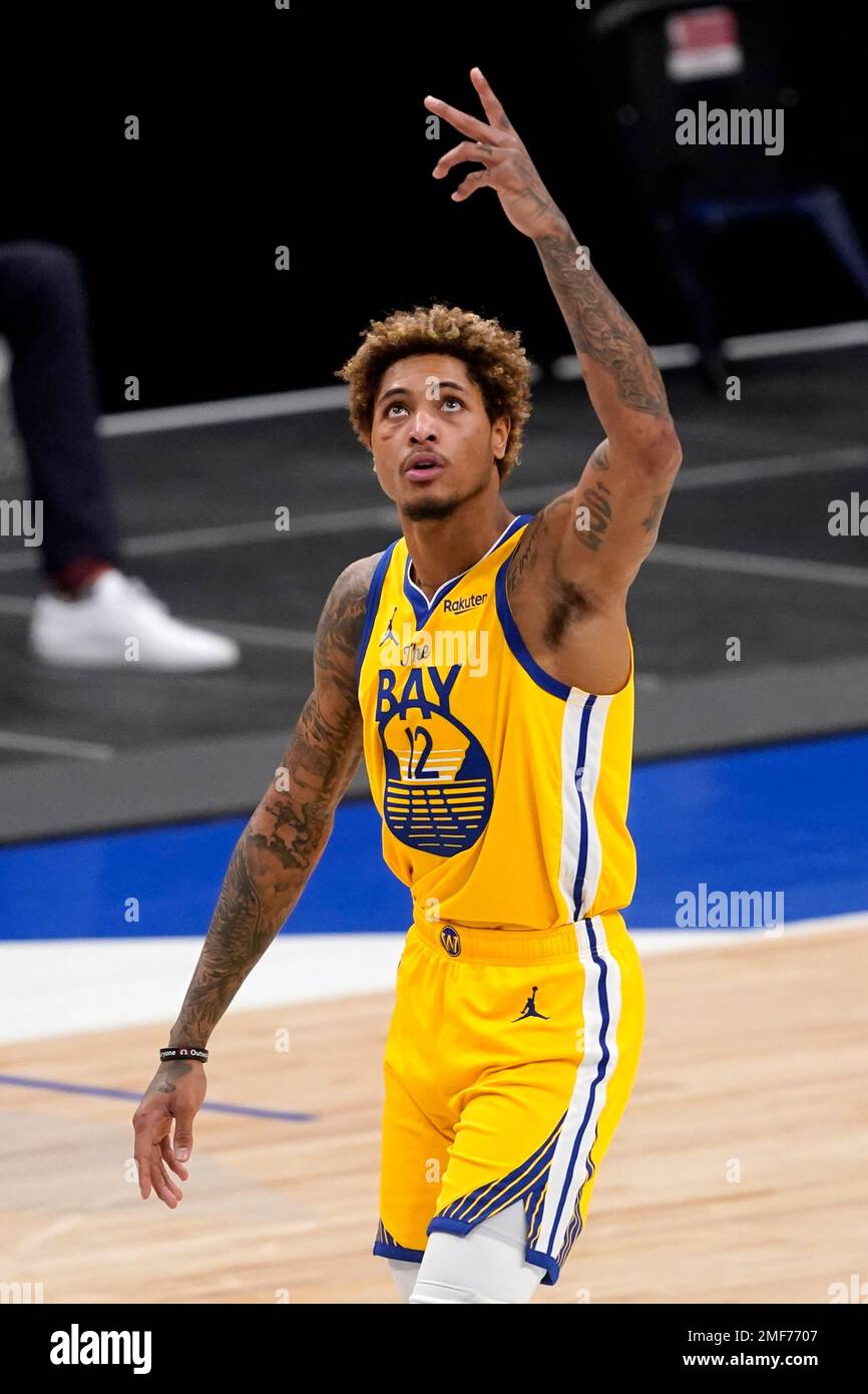 Golden State Warriors' Kelly Oubre Jr. celebrates sinking a three-pint ...