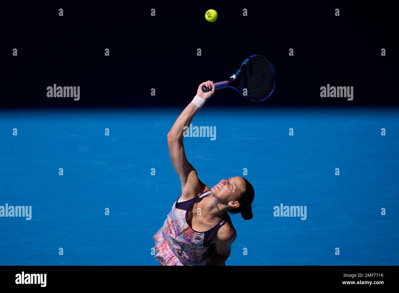 Karolina Pliskova of the Czech Republic serves to Magda Linette of ...