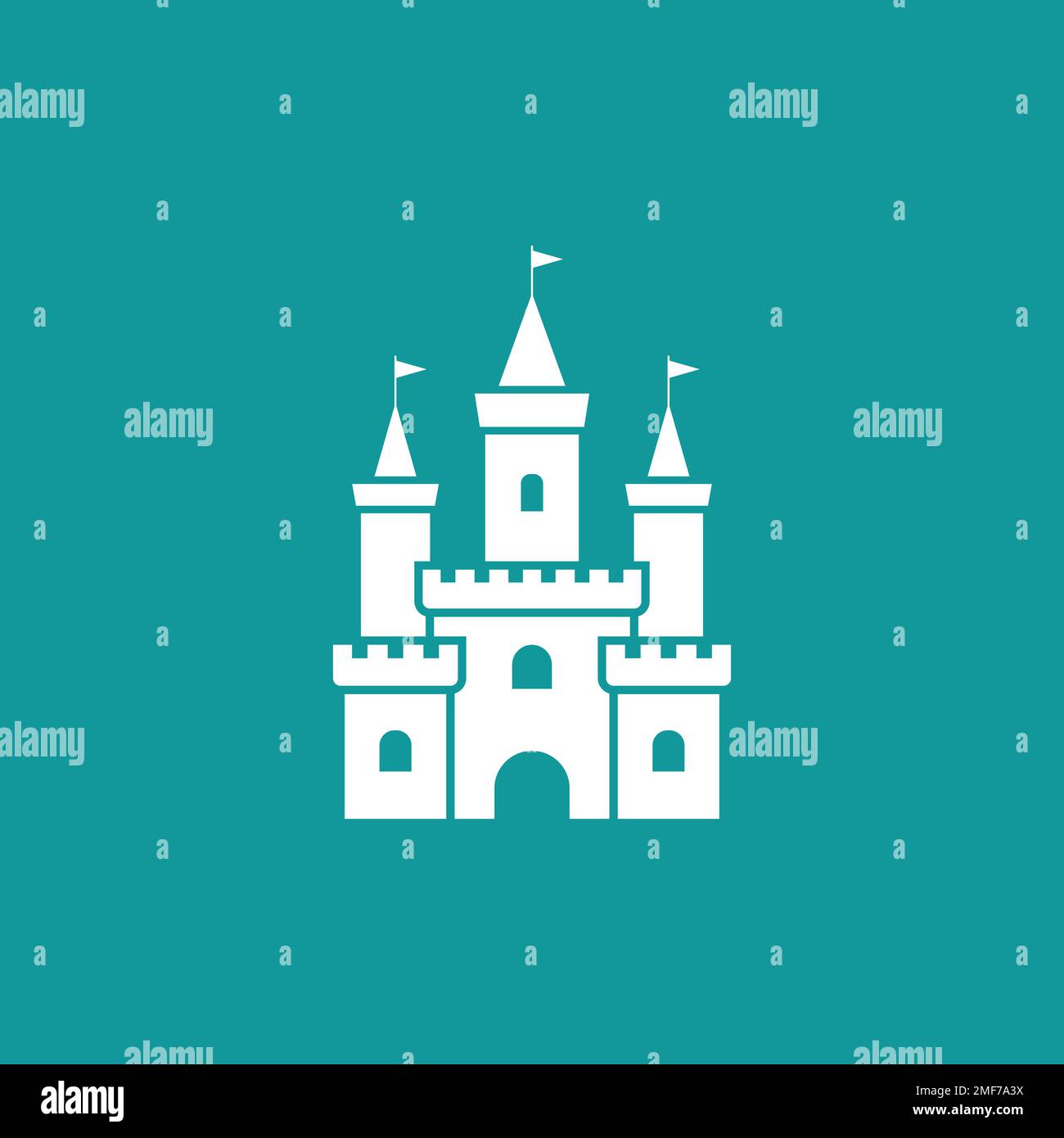 White castle with flag icon. Tower, fortress. Fairy tale, magic ...