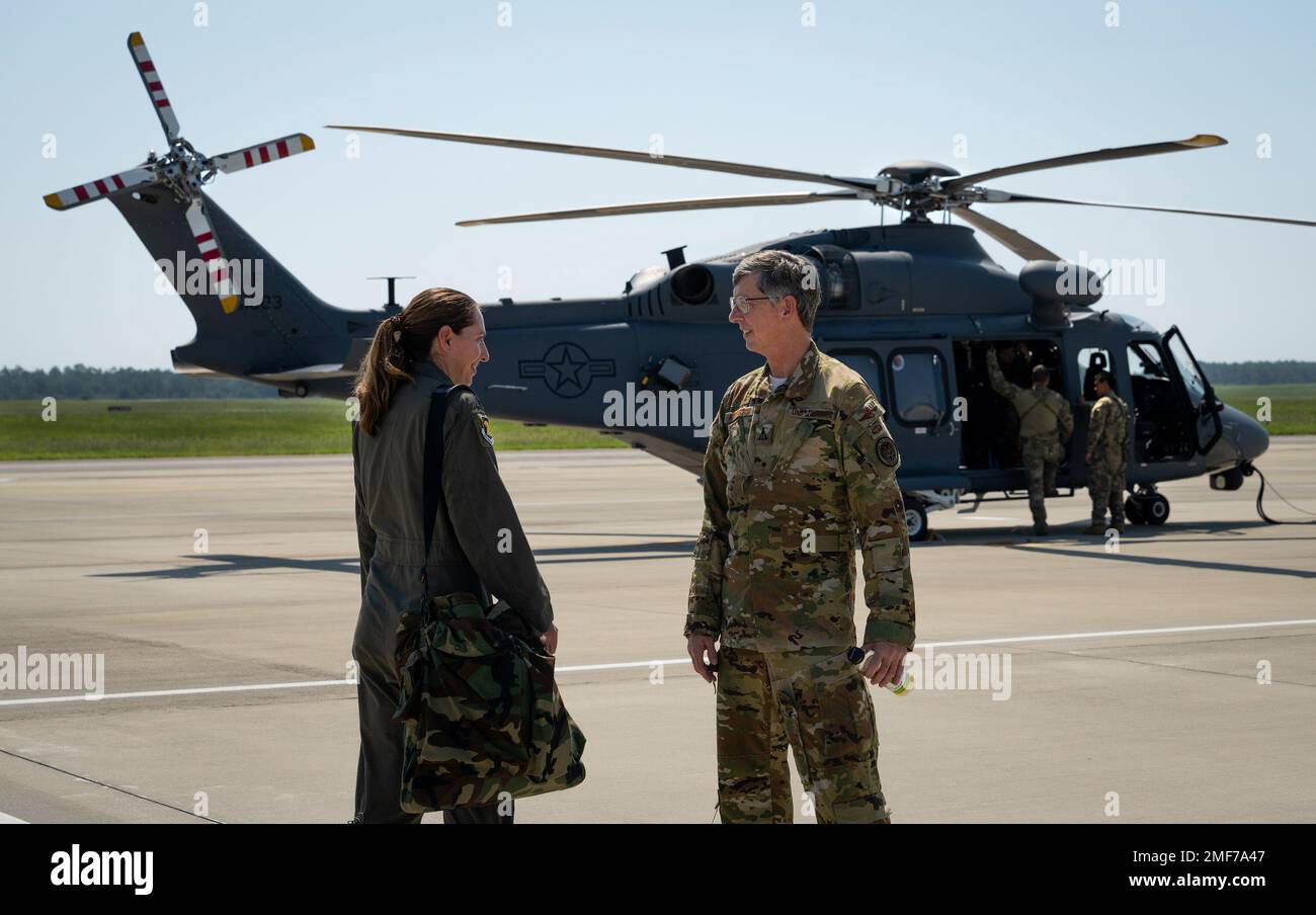 Lt. Col. Mary Clark and Tony Arrington, 96th Test Wing pilots, talk ...