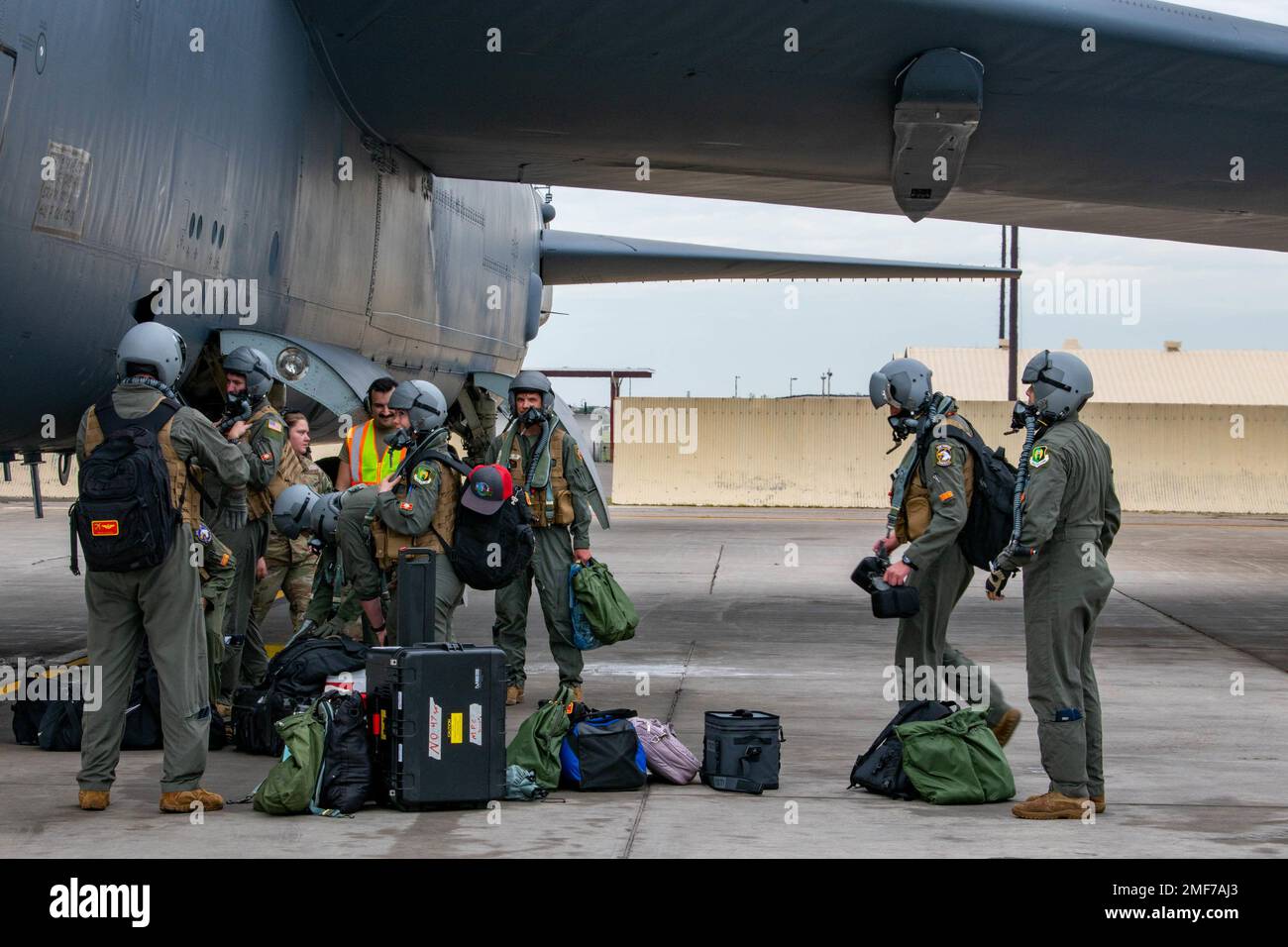 5th Bomb Wing pilots board the B-52H Stratofortress for an upcoming ...
