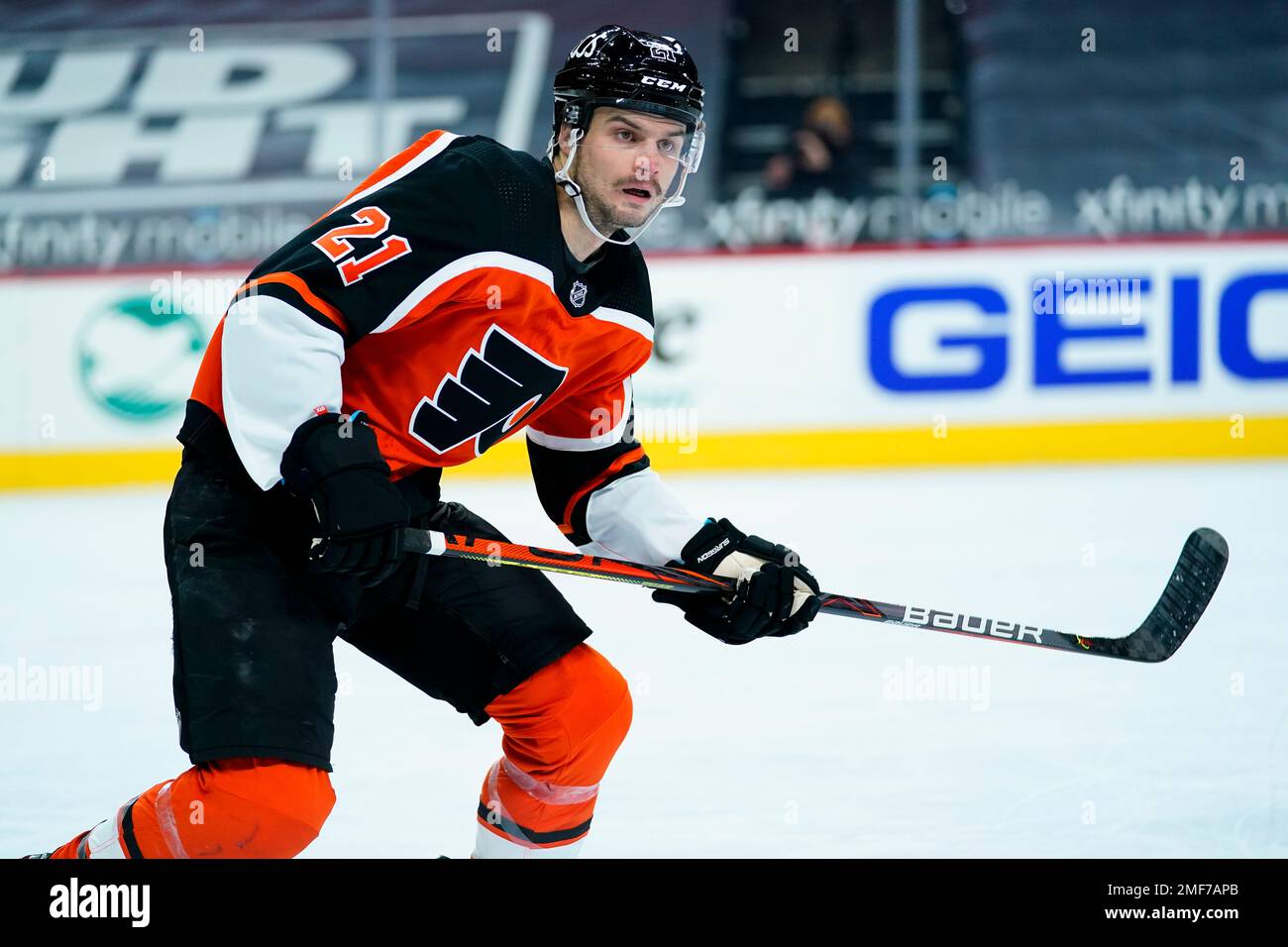 Philadelphia Flyers' Scott Laughton plays during an NHL hockey game ...