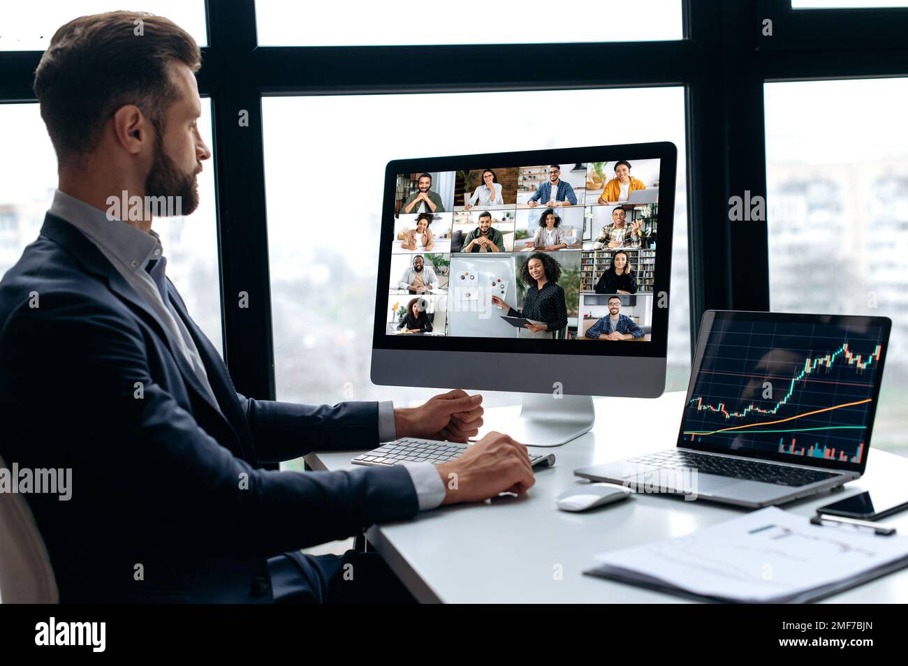 Successful business man, company boss, stock investor, conducts ...