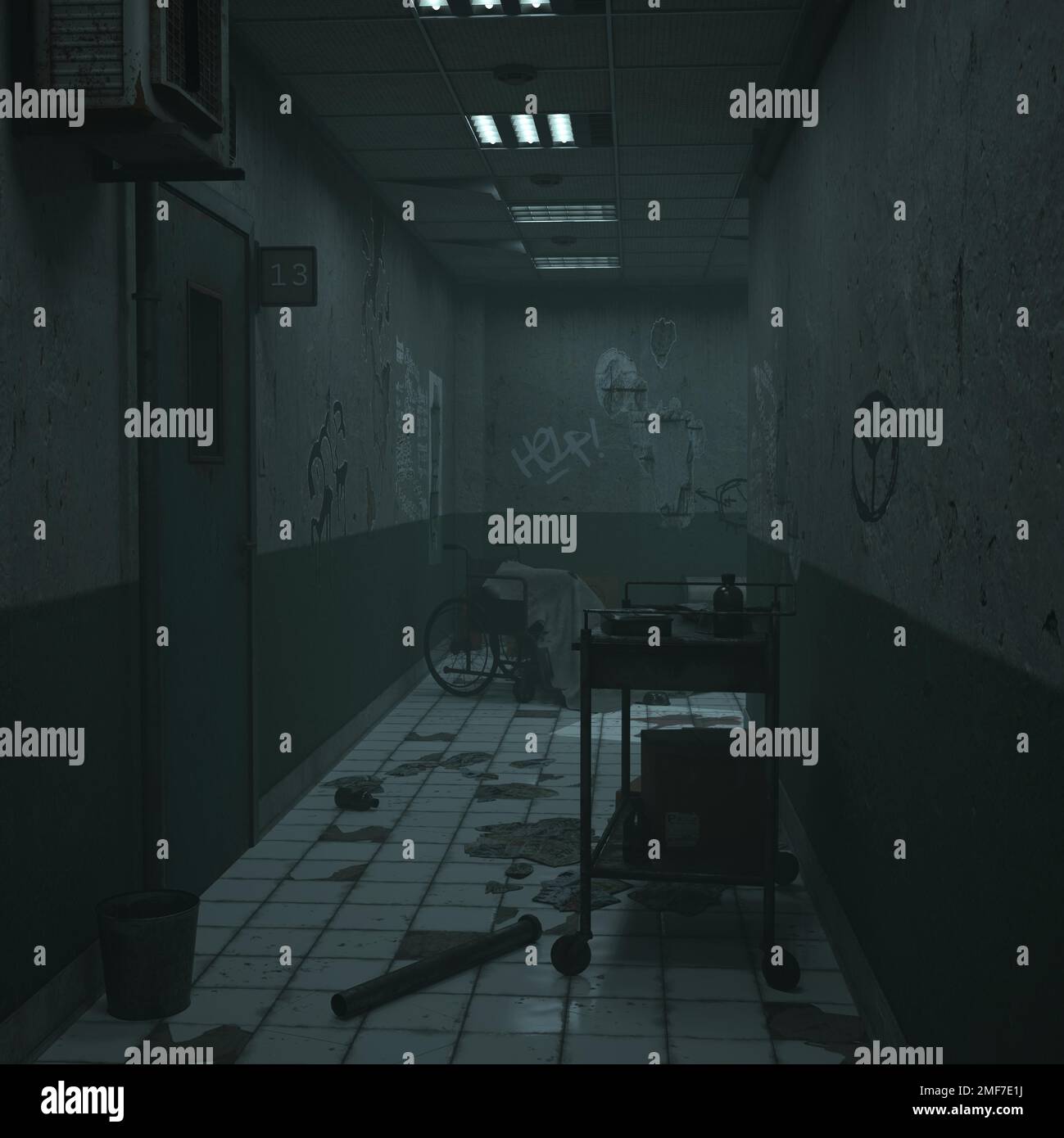 3d-illustration of an empty and scary hospital room Stock Photo - Alamy