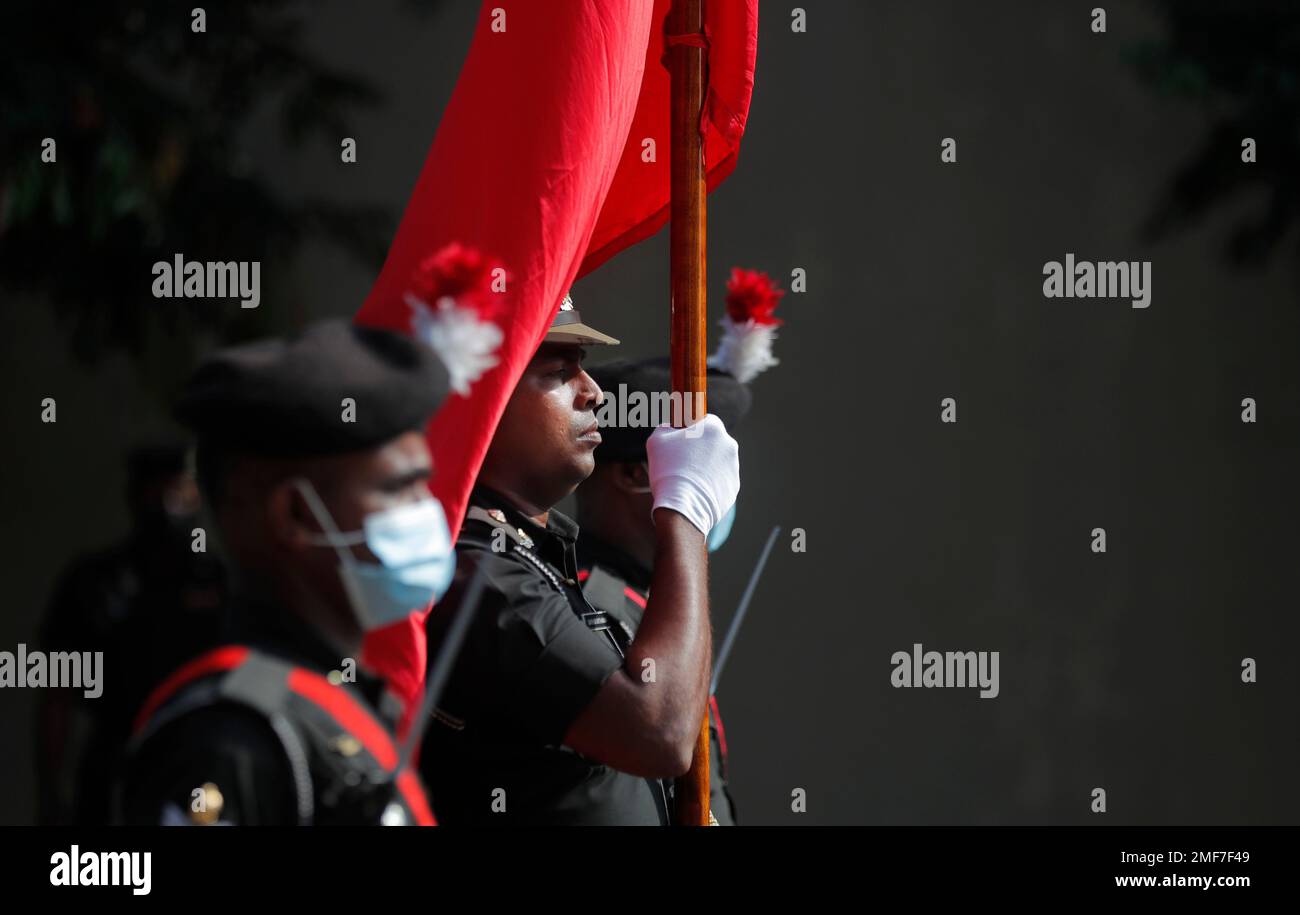 Sri Lankan army officers march during the 73rd Independence Day parade ...