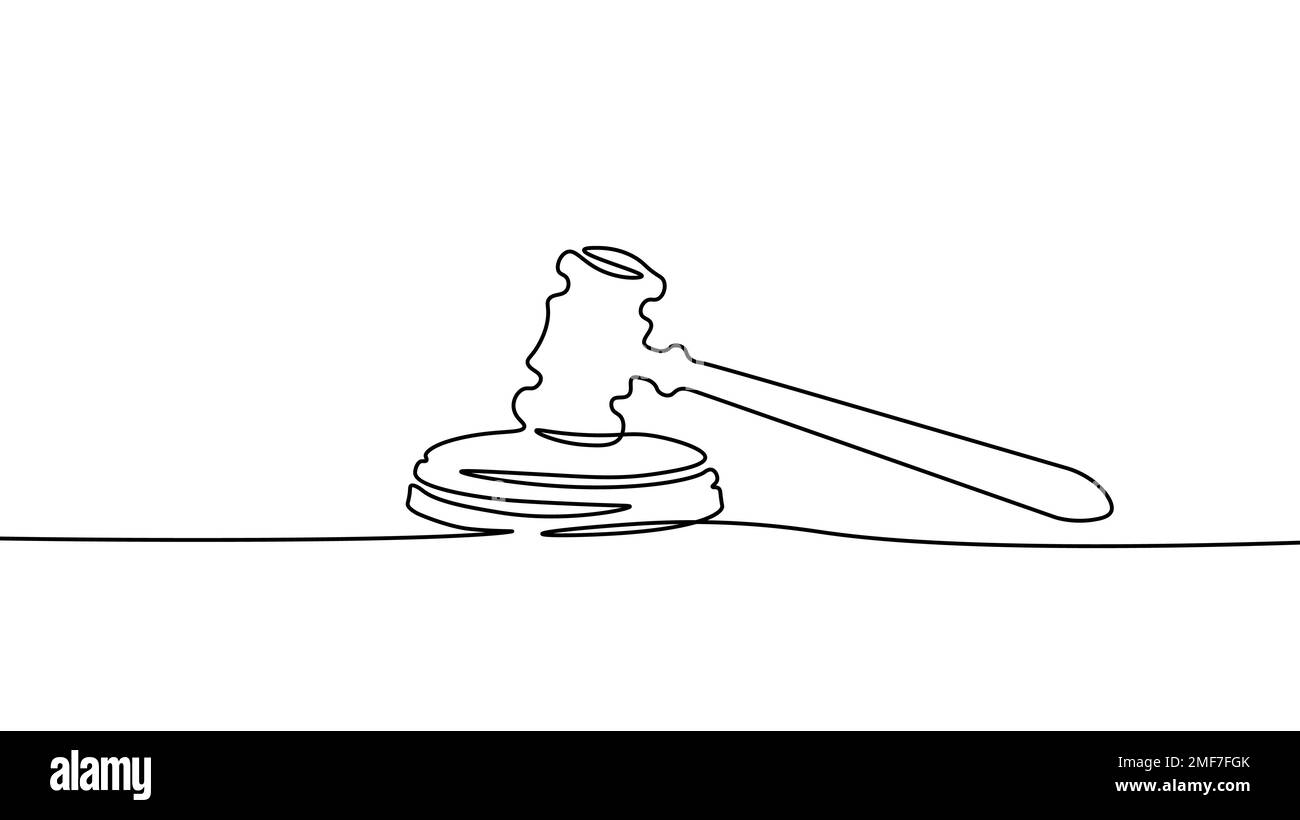 One line continuous judgment lawyer hammer symbol concept. Crime ...