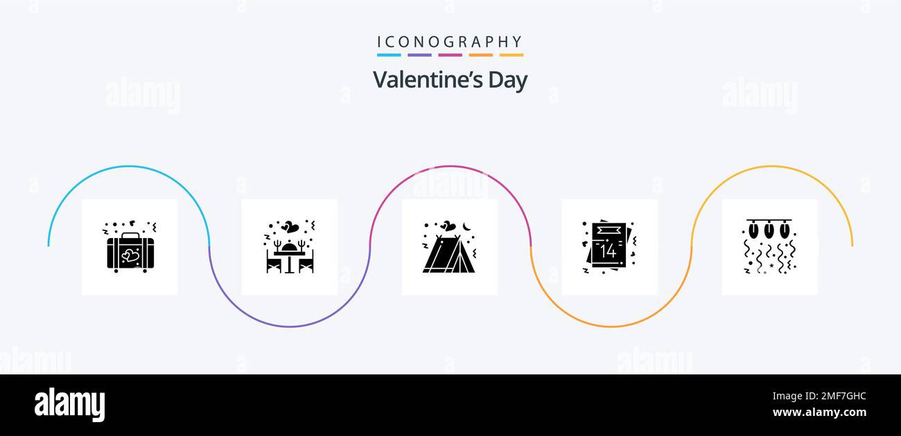 Valentines Day Glyph 5 Icon Pack Including bulb. postcard. camping ...