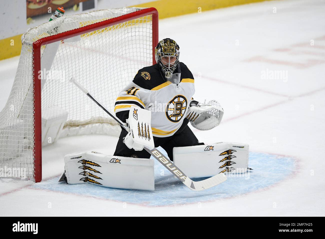 Boston Bruins goaltender Jaroslav Halak (41) looks on during the first ...
