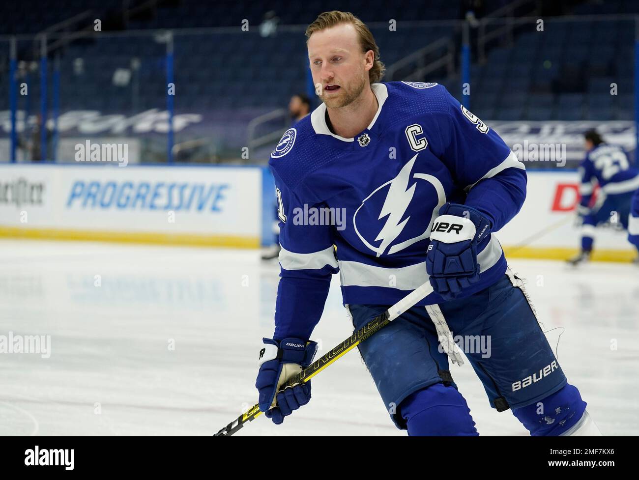 Tampa Bay Lightning center Steven Stamkos (91) before an NHL hockey ...