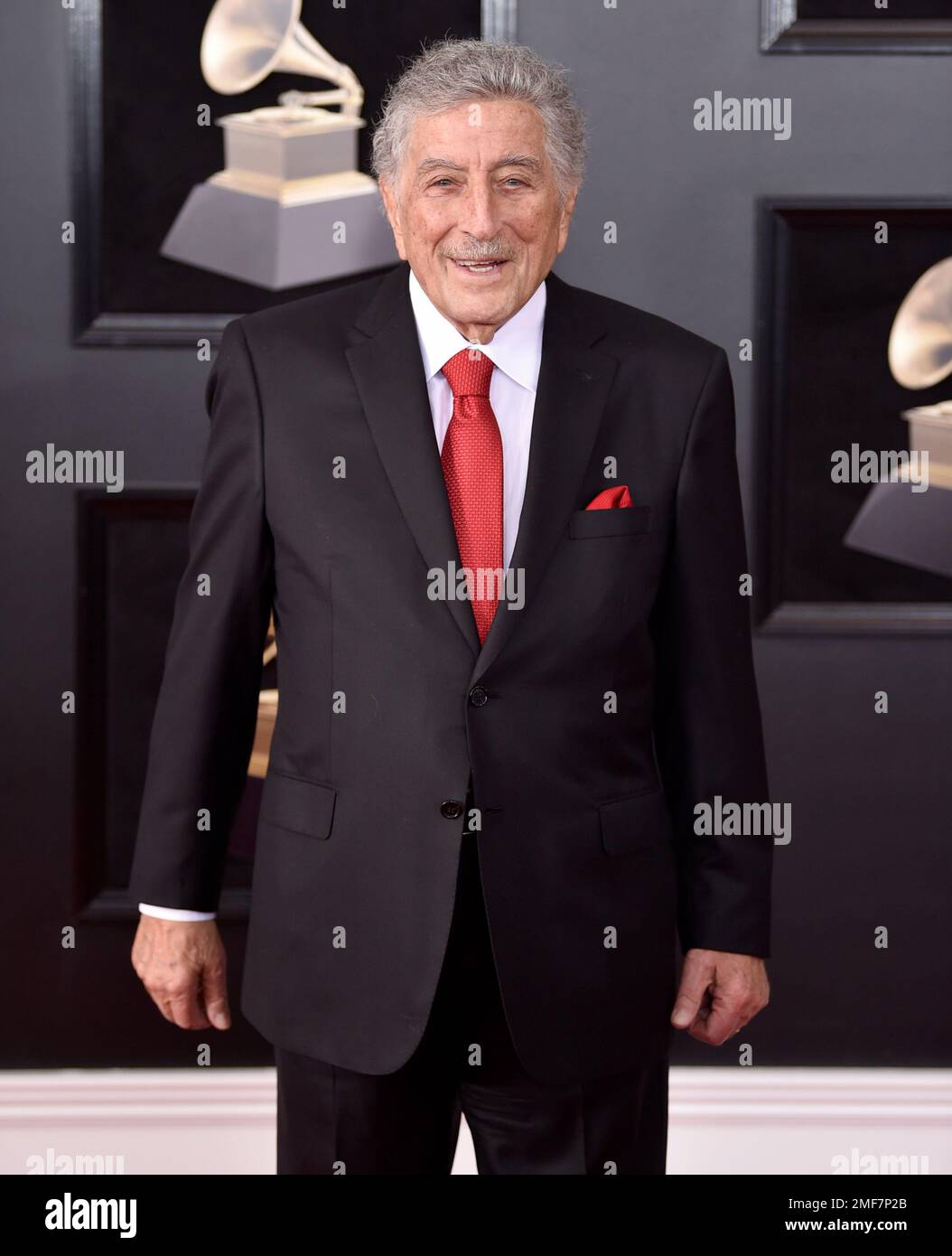 FILE - Tony Bennett arrives at the 60th annual Grammy Awards in New York on Jan. 28, 2018 ...