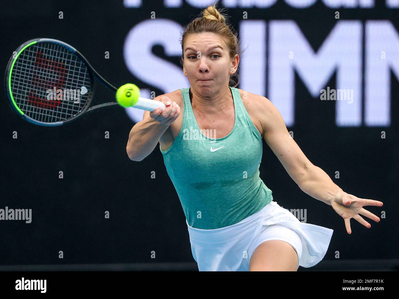 Romania's Simona Halep makes a forehand return to Russia's Anastasia ...