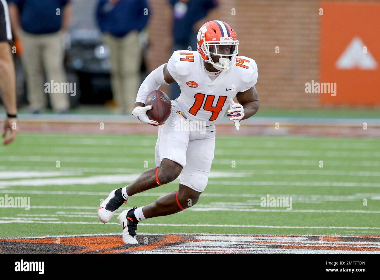 American Team wide receiver Cornell Powell of Clemson (14) runs the ...