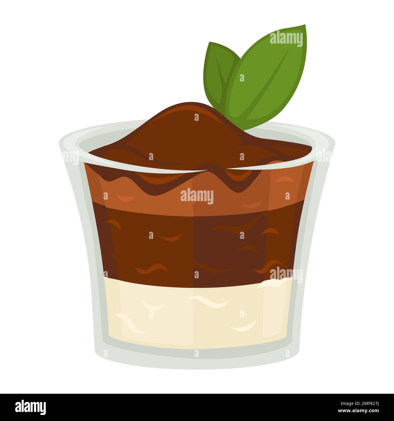 Dessert in glass layered mousse and chocolate cocoa and leaf Stock ...