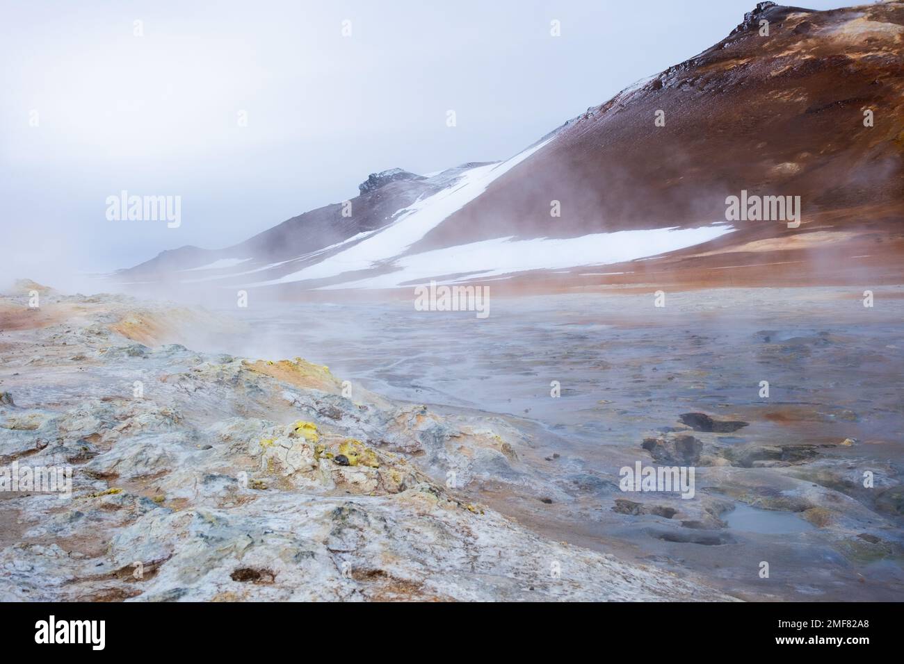 Geothermal Area in Iceland. Smoking Fumaroles. Real Volcanic Activity ...