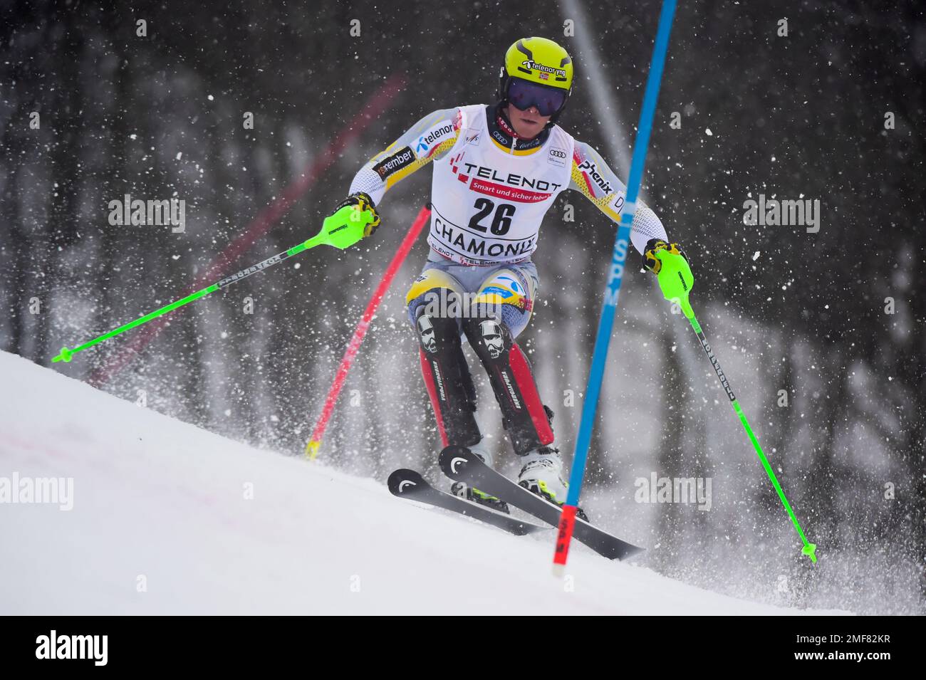 Norway's Timon Haugan speeds down the course during an alpine ski, men ...
