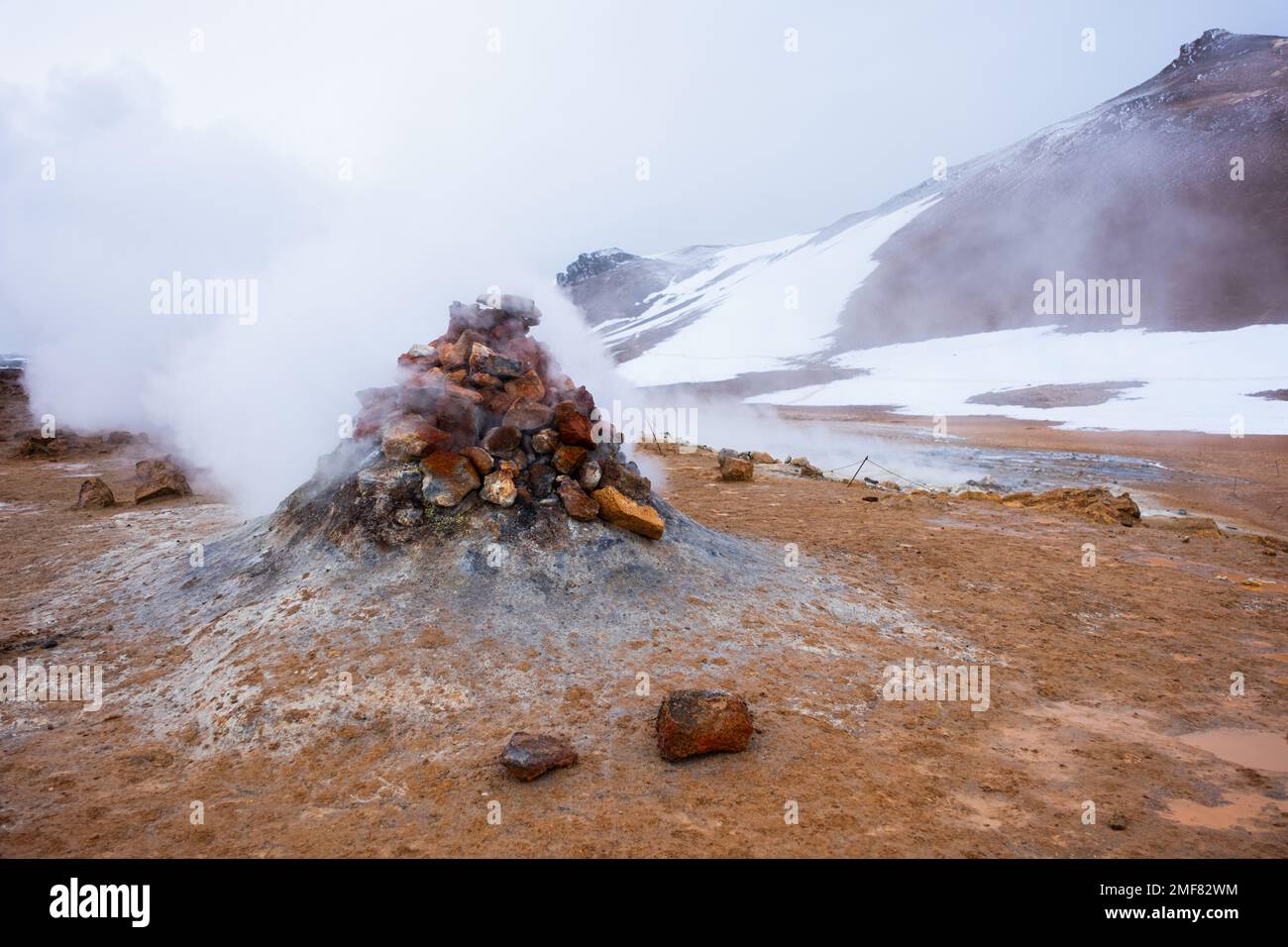 Geothermal Area in Iceland. Smoking Fumaroles. Real Volcanic Activity ...