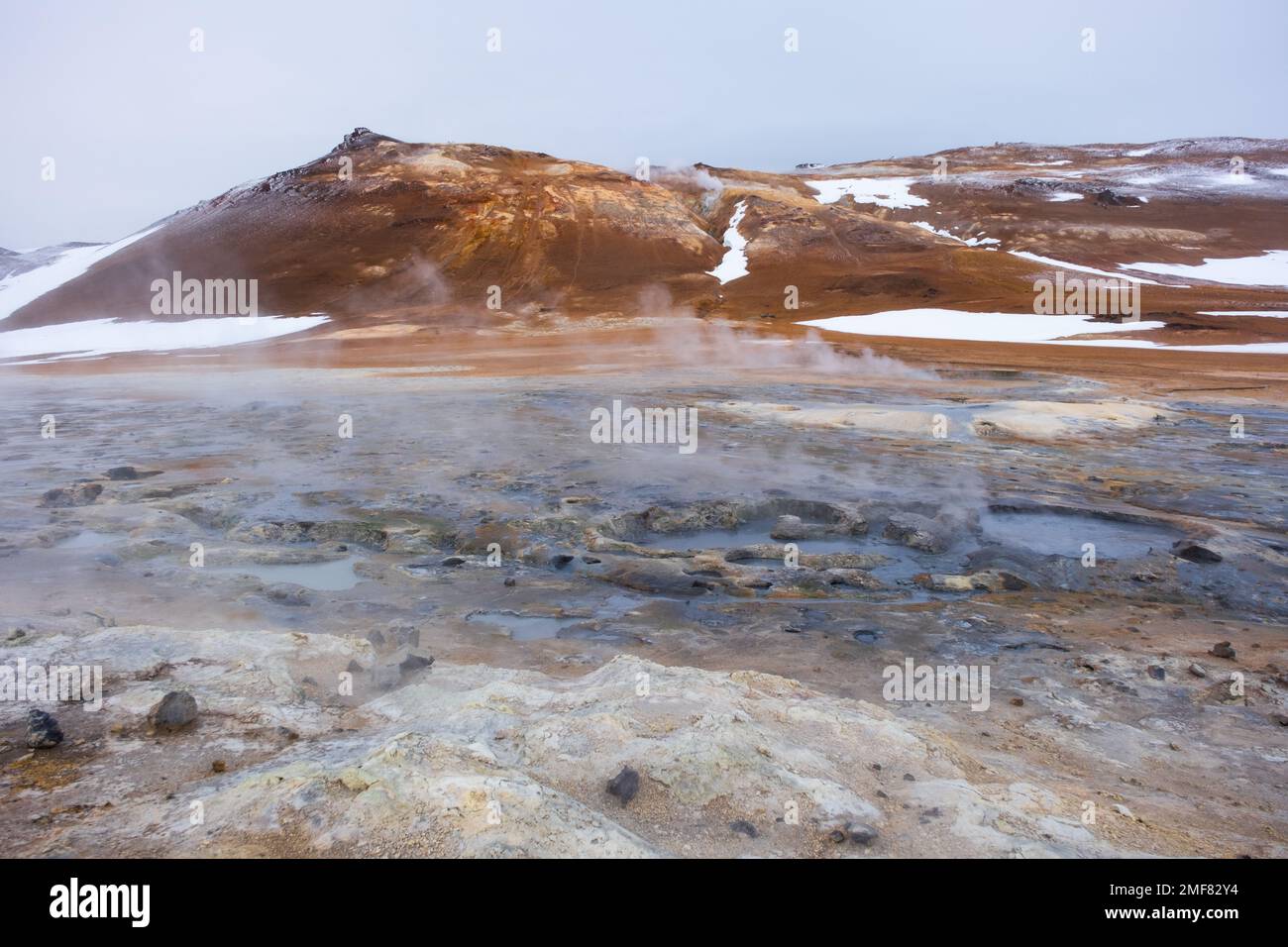 Geothermal Area in Iceland. Smoking Fumaroles. Real Volcanic Activity ...