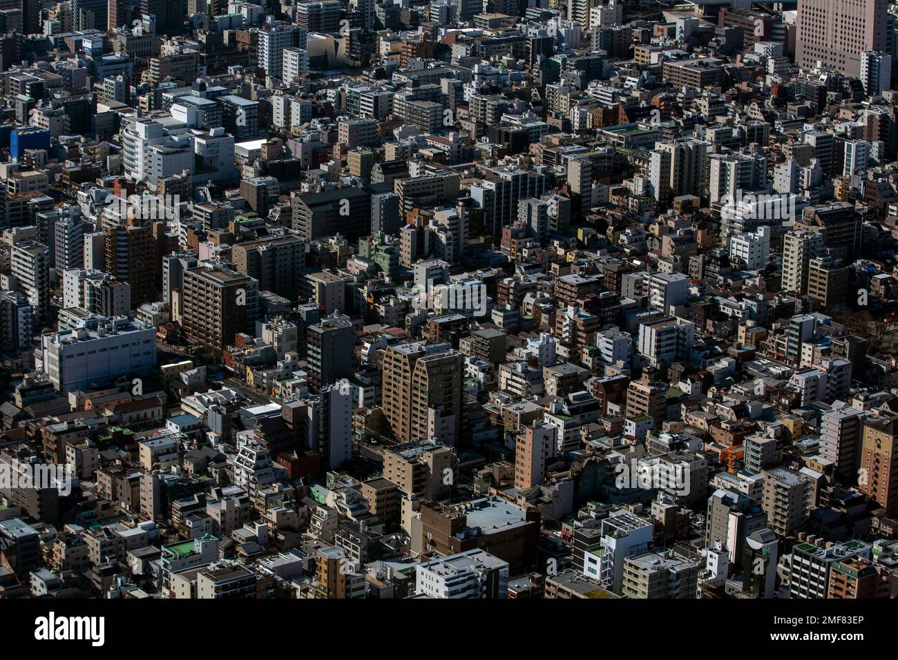 An aerial view of the densely packed buildings is seen Friday, Jan. 29 ...