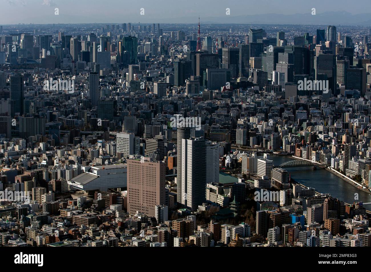 An aerial view of the skyscrapers including Tokyo Tower is seen Friday ...