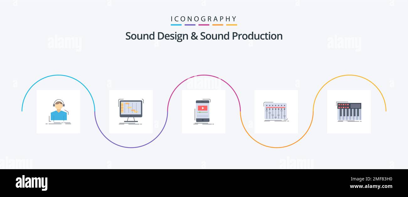 Sound Design And Sound Production Flat 5 Icon Pack Including mixer ...