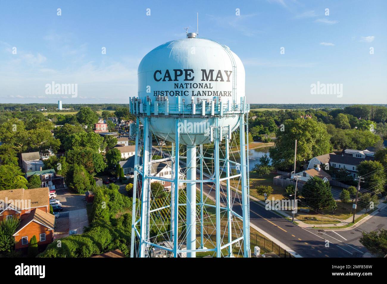 Cell phone towers are attached to a water tower in Cape May, New Jersey ...