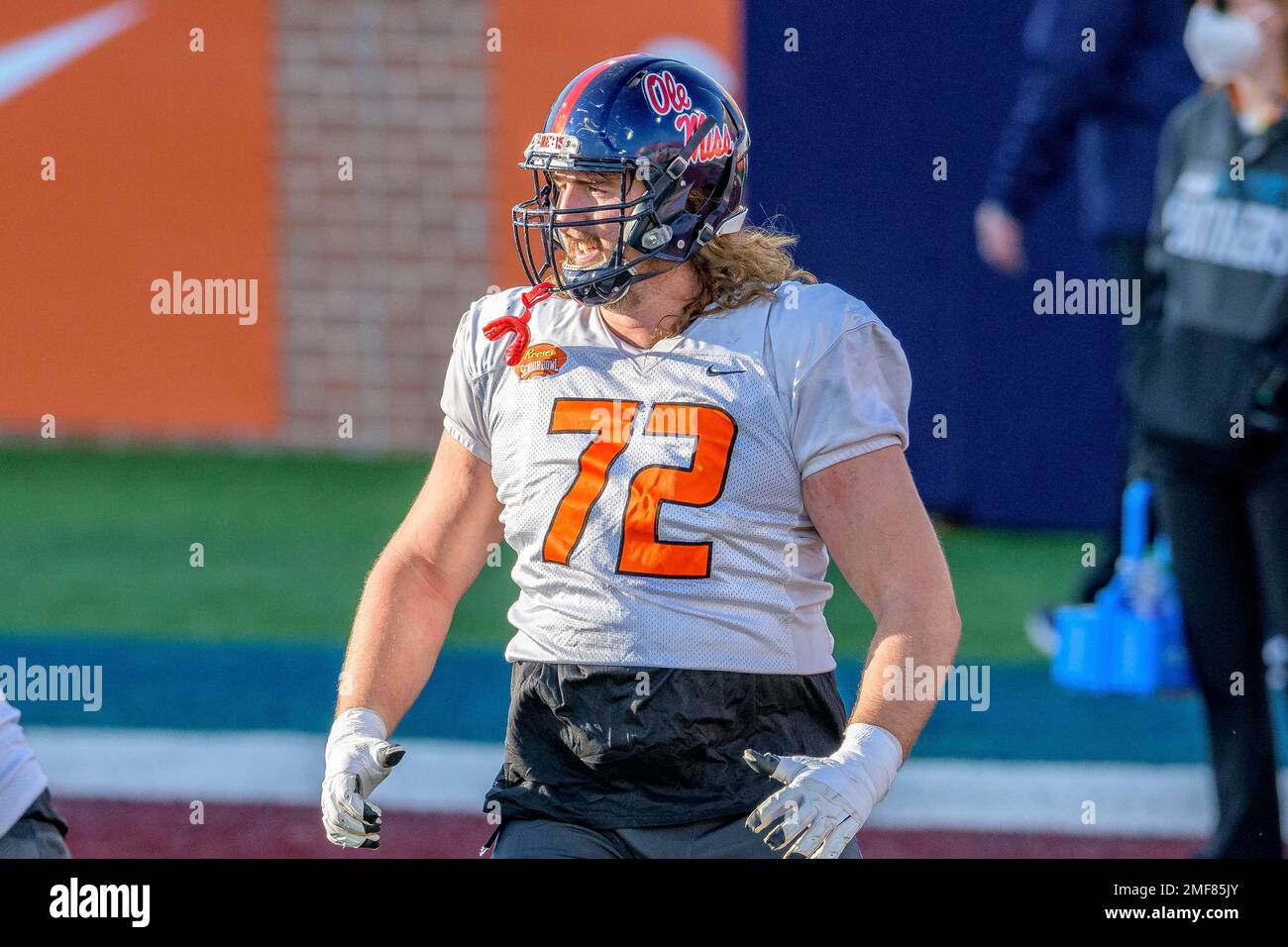 American Team offensive lineman Royce Newman of Ole Miss (72) runs a ...
