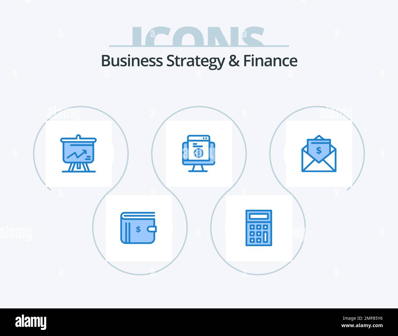 Business Strategy And Finance Blue Icon Pack 5 Icon Design. letter ...