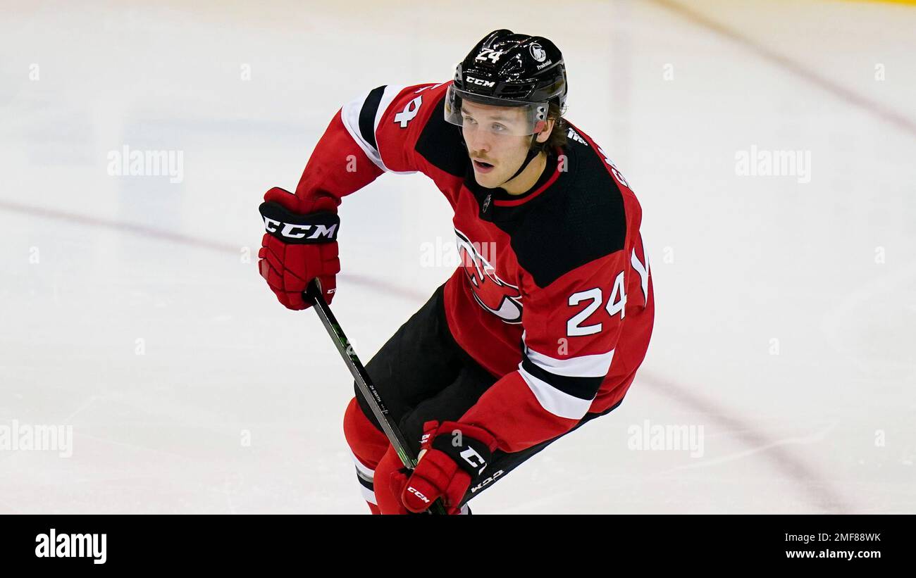 New Jersey Devils' Ty Smith (24) during the first period of an NHL ...