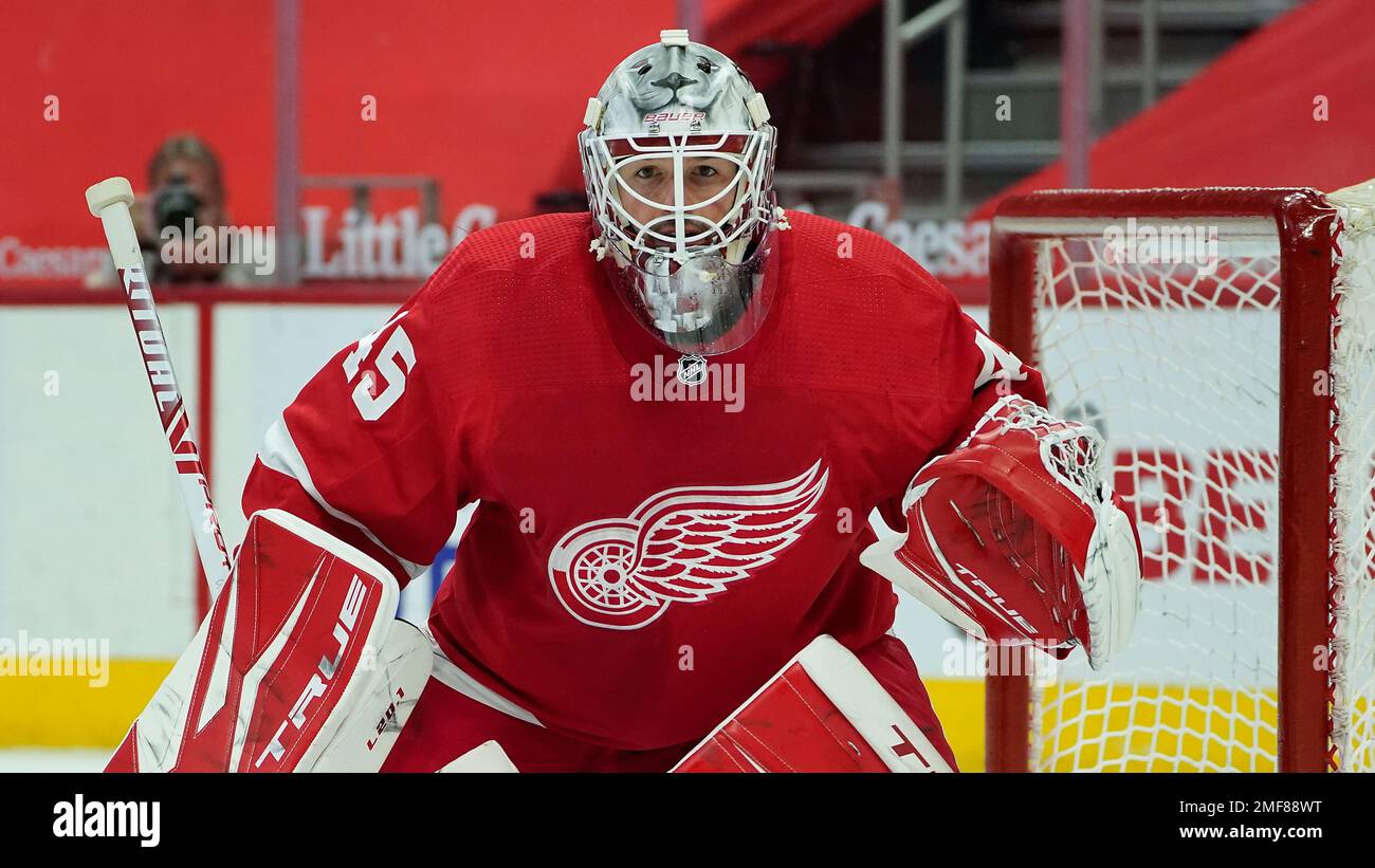 Detroit Red Wings goaltender Jonathan Bernier plays against the ...