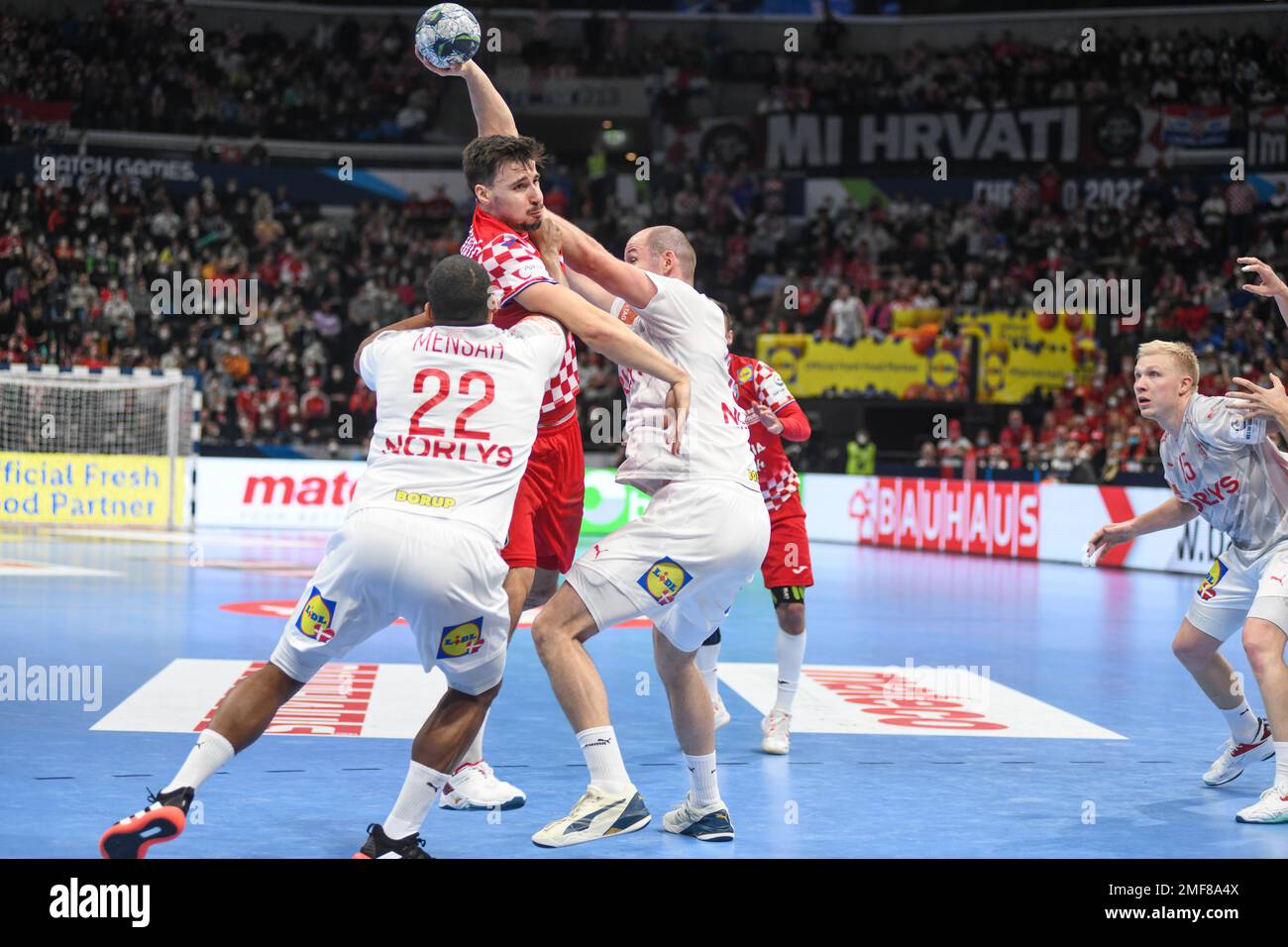 Ivan Martinovic (Croatia) against Denmark. EHF Euro 2022. Main Round ...