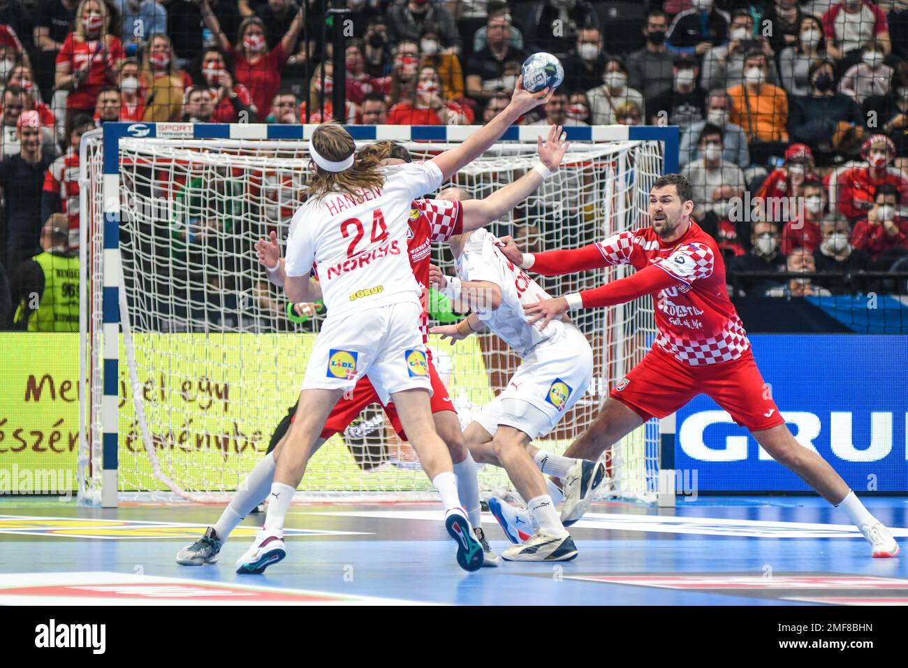 Mikkel Hansen (Denmark) against Croatia. EHF Euro 2022. Semifinals ...