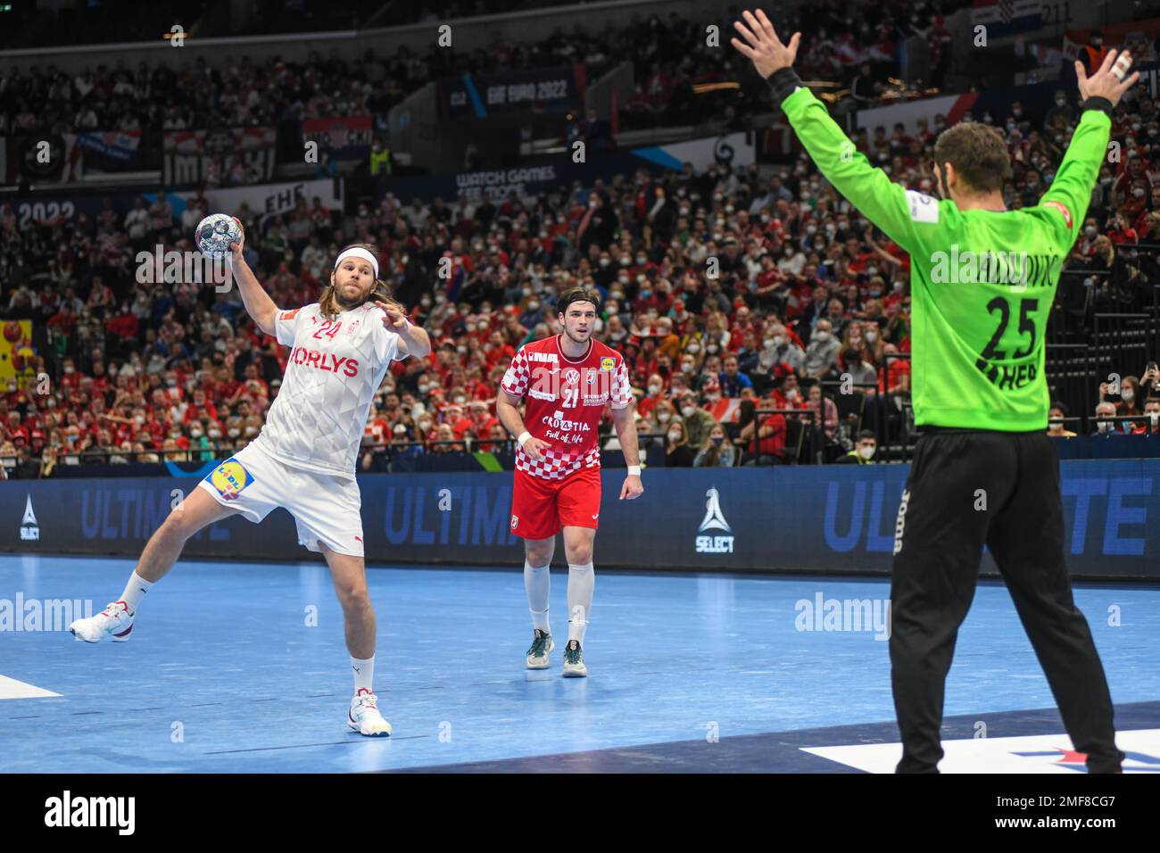 Mikkel Hansen (Denmark) against Croatia. EHF Euro 2022. Semifinals ...