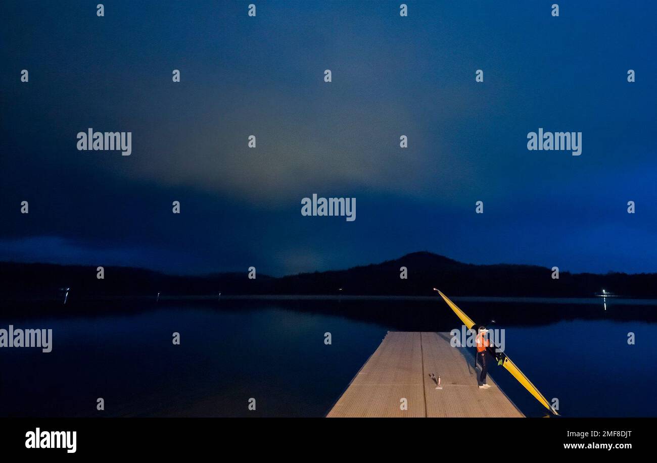 Canadian Olympic rower Carling Zeeman prepares to go out on the water ...