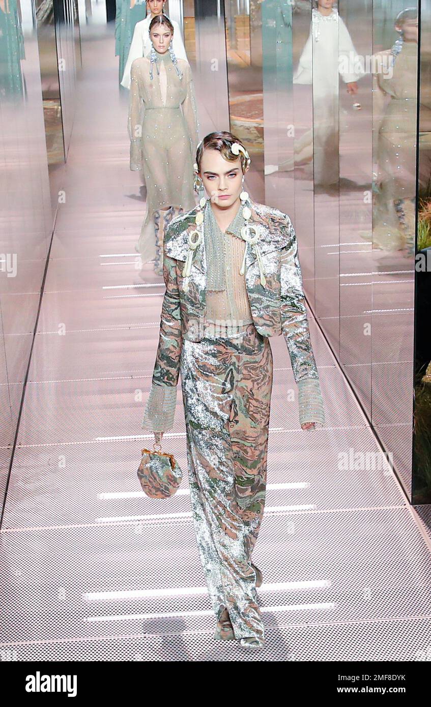 EDS NOTE NUDITY - Model Cara Delevingne wears a creation for Fendi's ...