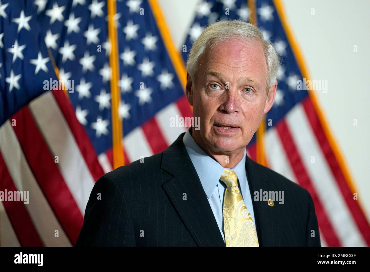 Sen. Ron Johnson, R-Wis., speaks to reporters before a Republican ...